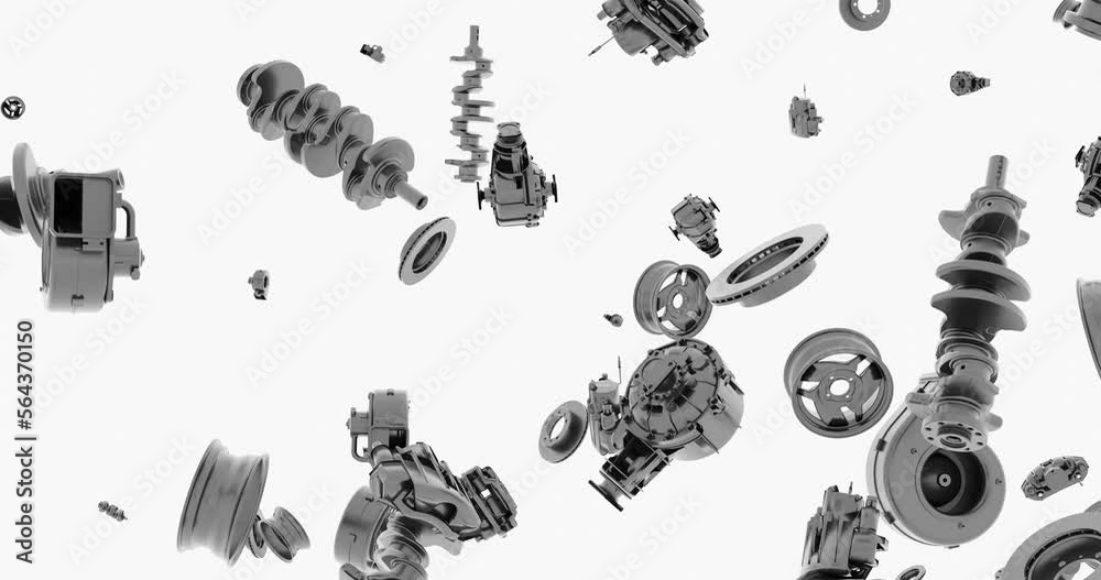 Lots of car parts in motion. A lot of different car parts in motion on ...