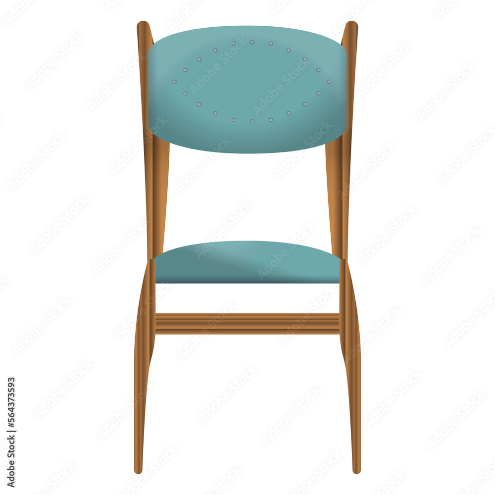 Dark wood chair front view in realistic style. Turquoise seat. Home ...
