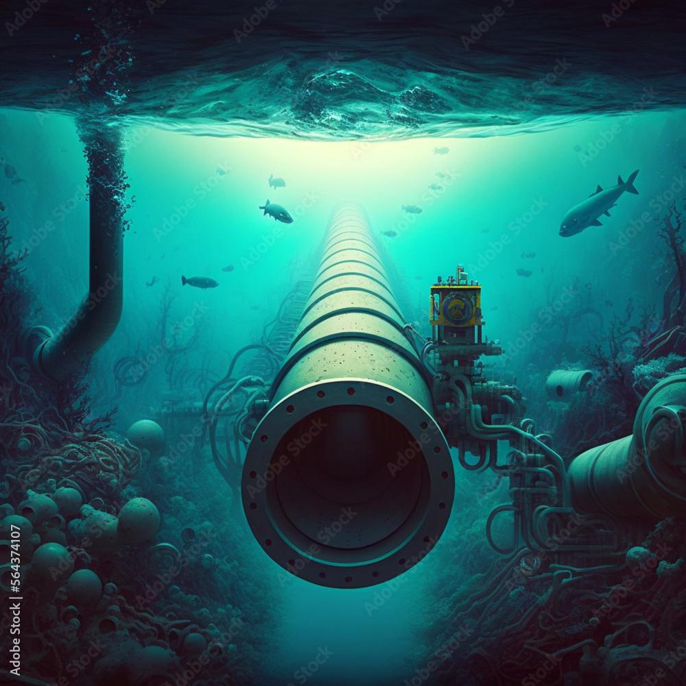 Submarine gas pipeline under the sea. Generative AI. Stock Illustration ...