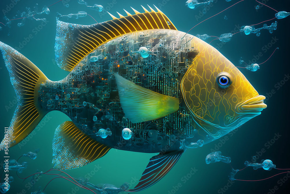 robot fish swimming in the water, Generative AI Stock Illustration ...