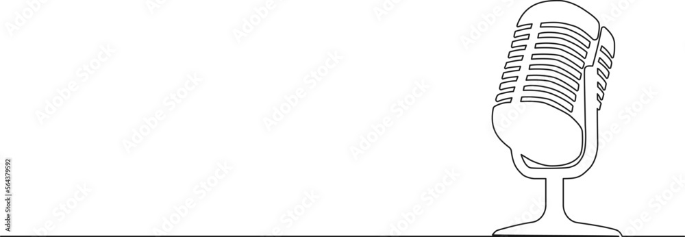 continuous single line drawing of microphone for podcast recording ...