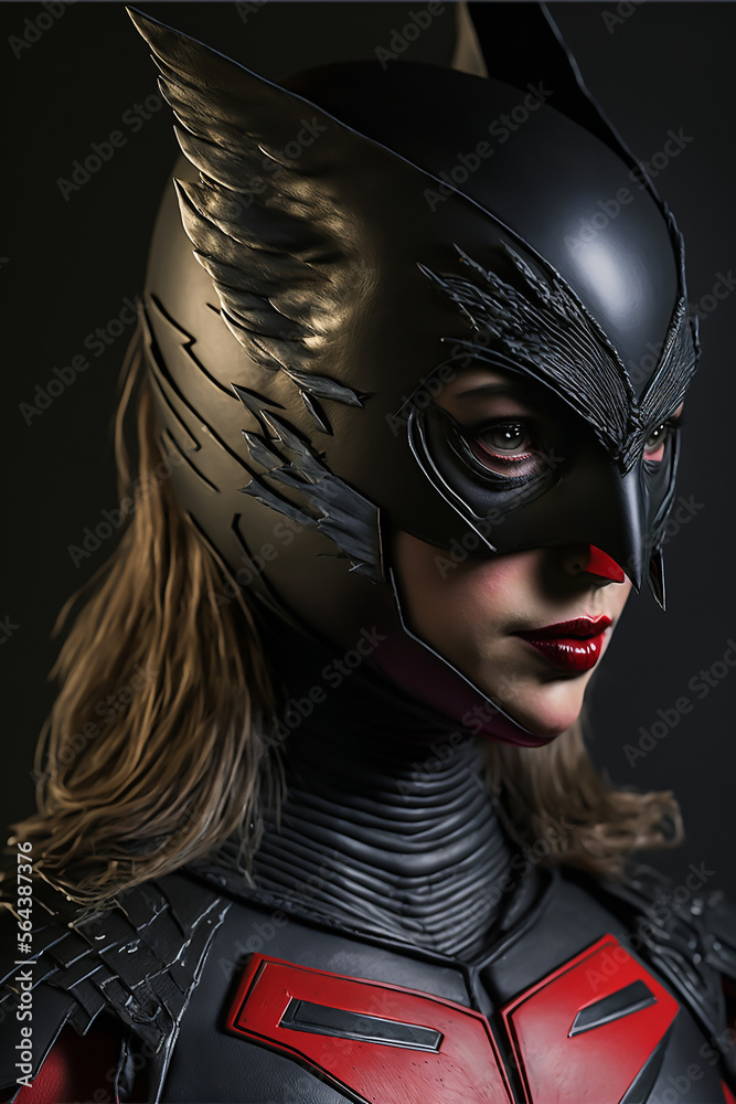 Super Hero Female warrior in Black mask and leather costumes Stock ...