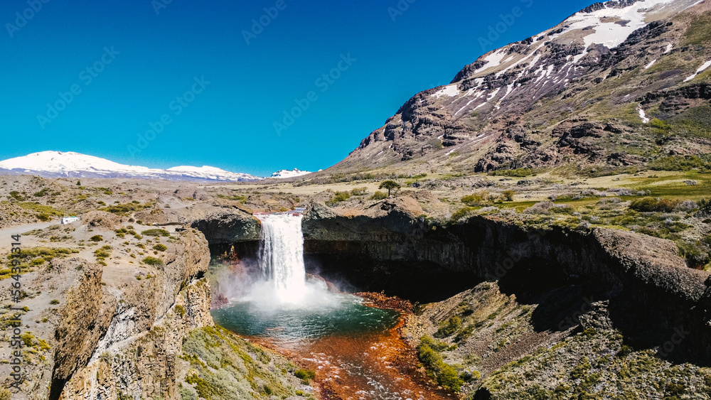 volcanic water waterfall. Salto del Agrio in Patagonia Argentina. a ...