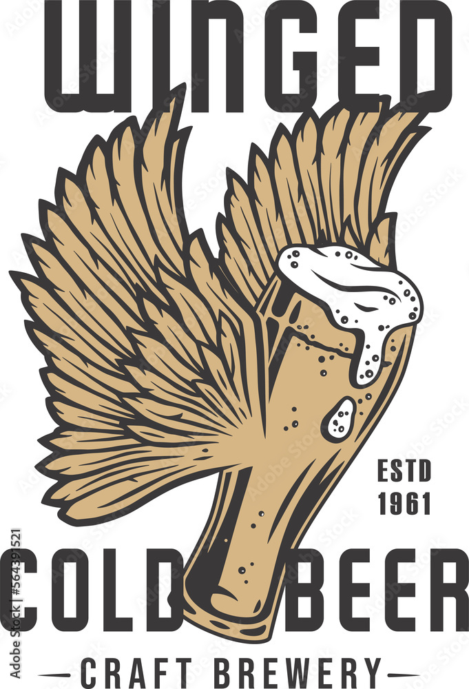 Beer fly glass with wings for bar. Original brew design with craft beer ...