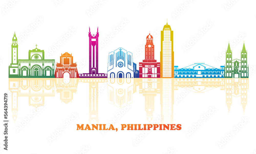 Colourfull Skyline panorama of city of Manila, Philippines - vector ...