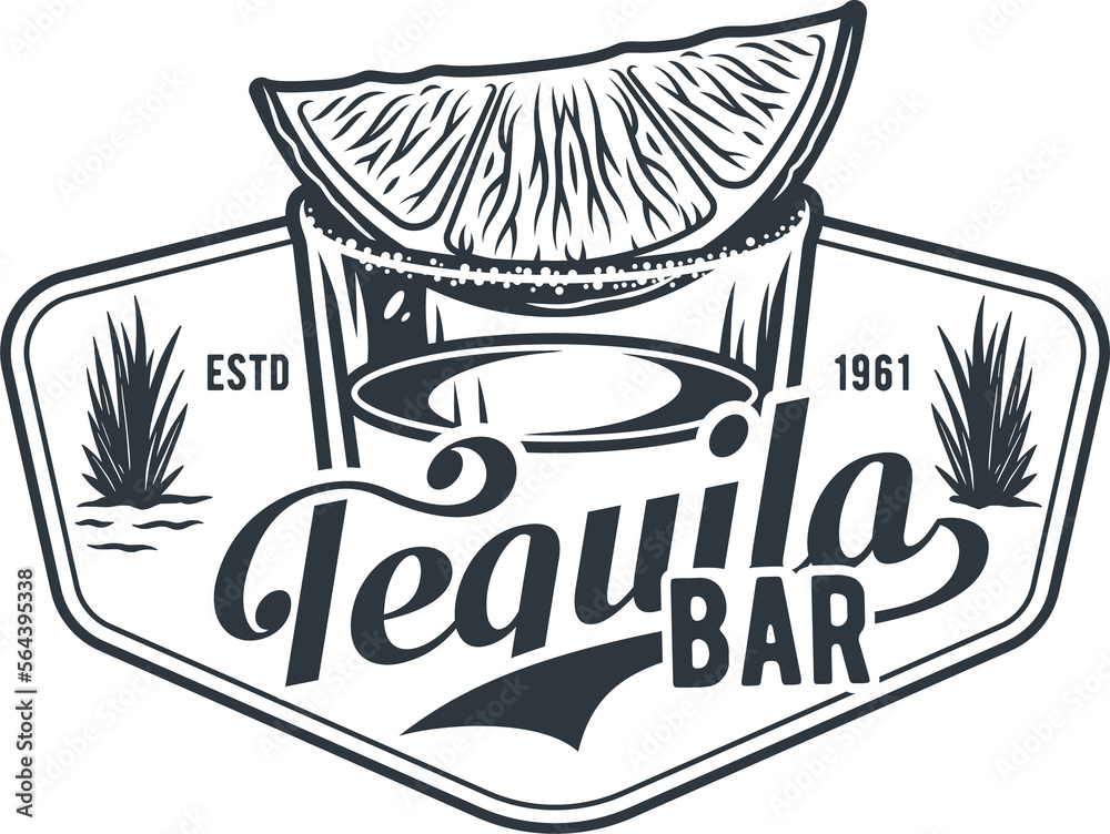 Tequila vector shot with lime and salt. Hand drawn illustration ...