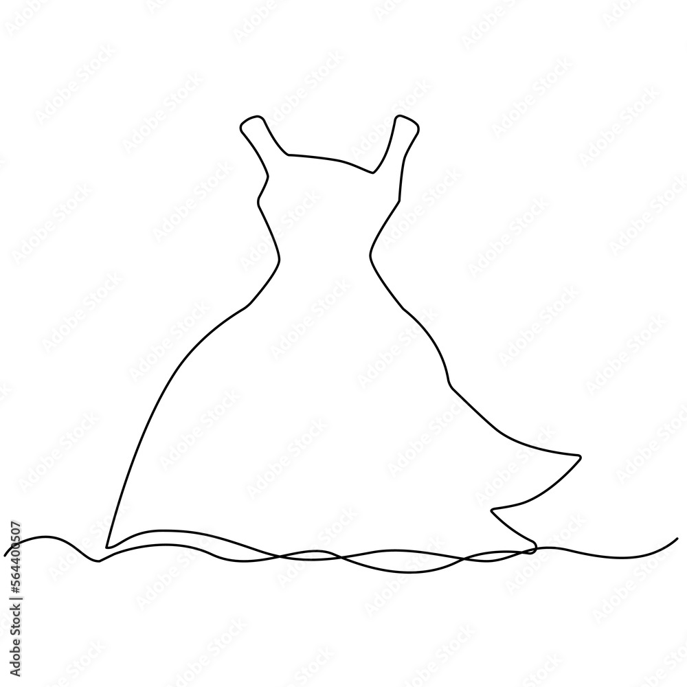 One Line Drawing Dress, Continuous Line Woman Clothes, Single Outline ...