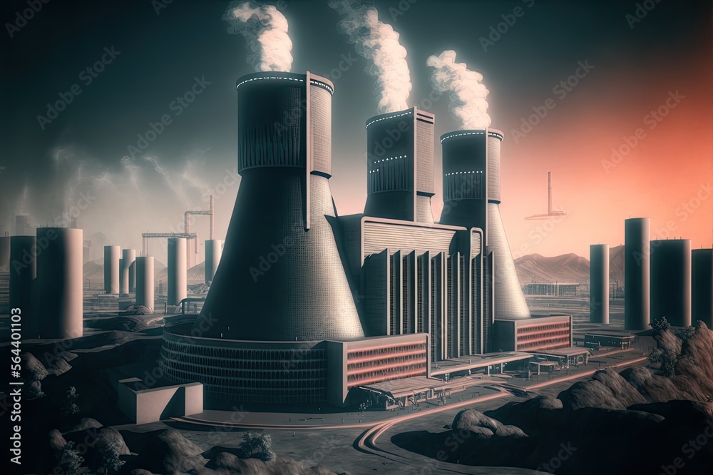 Futuristic Nuclear Powerplant Concept Art. Fusion reactors illustration ...