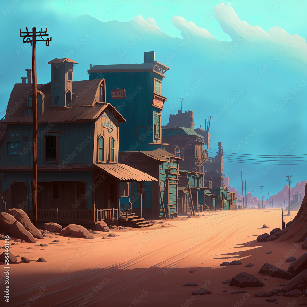 Western town, western street, an old wild west town with wooden ...
