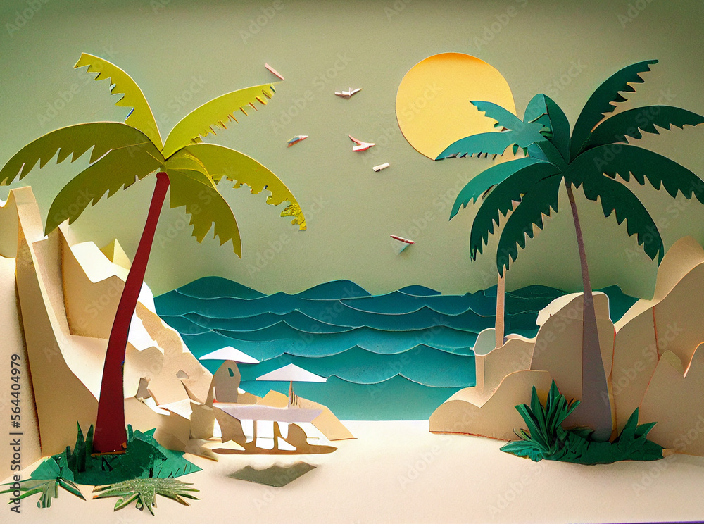 papercraft diorama: tropical beach scene (generative ai content) Stock ...