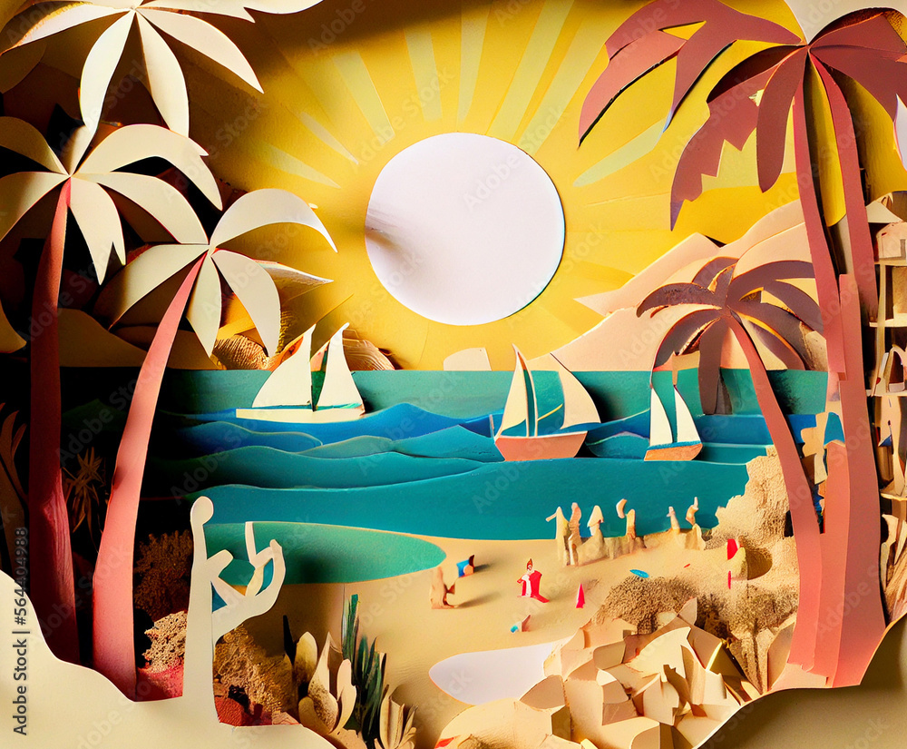 papercraft diorama: tropical beach scene (generative ai content) Stock ...