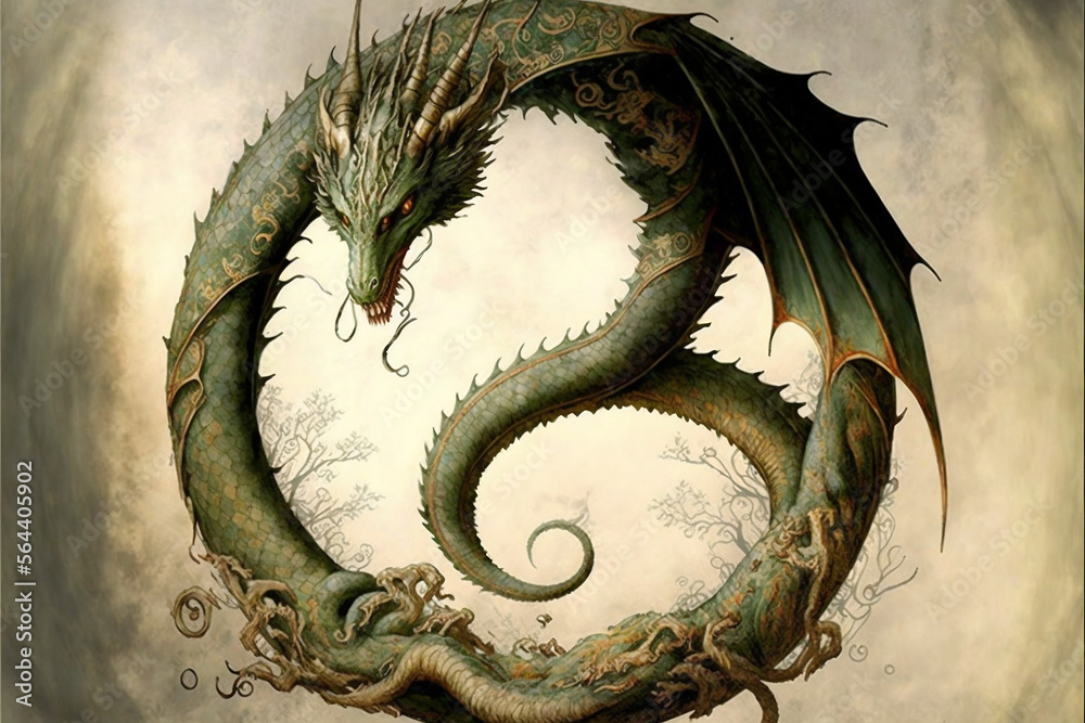 Ouroboros, dragon eating it's own tail, archetype Stock Illustration ...