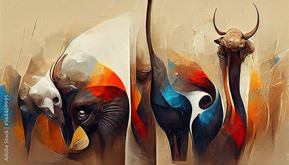 Abstract jungle animals. Surrealism painting. Associative painting. AI ...