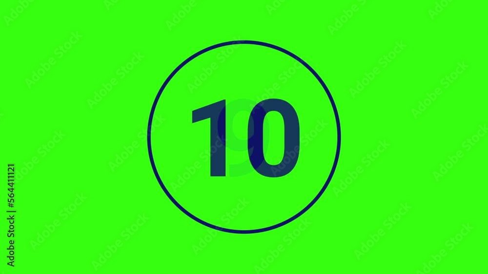Stylish 15 seconds navy color countdown timer on green screen. Circle shaped smooth animated ...