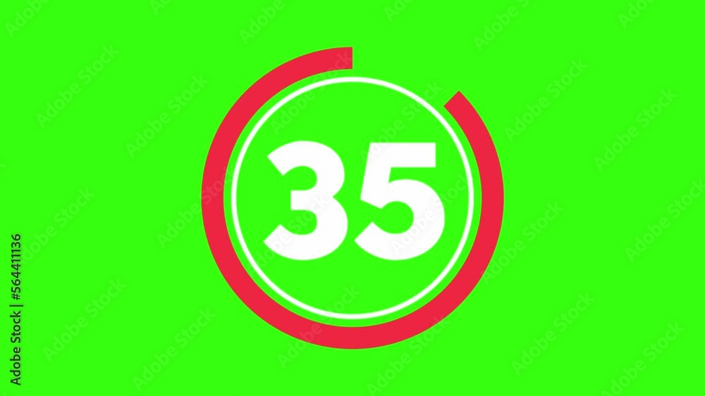 40 seconds countdown timer with animated red indicator on green screen ...