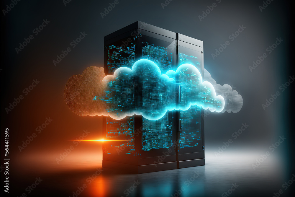 server room 3d illustration with node base programming data design element.concept of big data ...