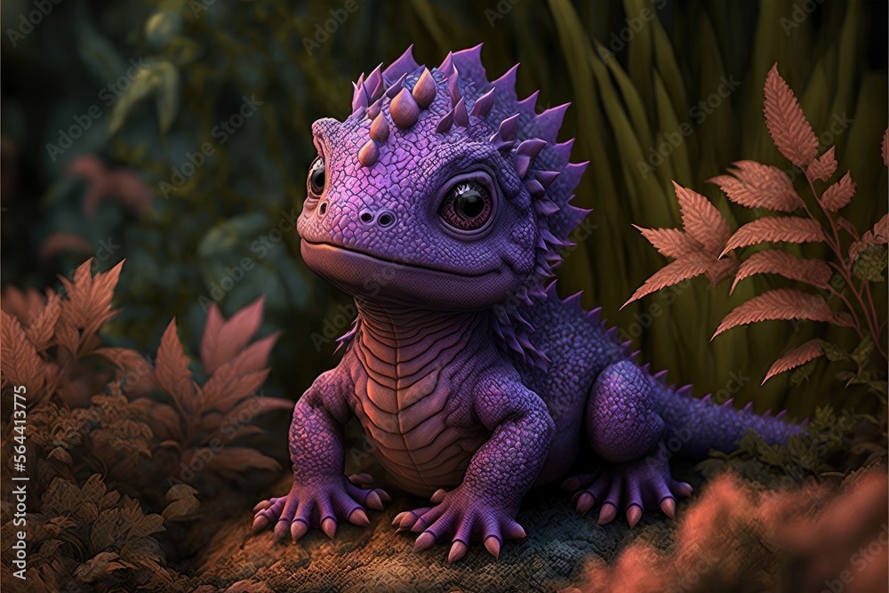 a cute adorable baby purple lizard generative ai rendered in the style ...