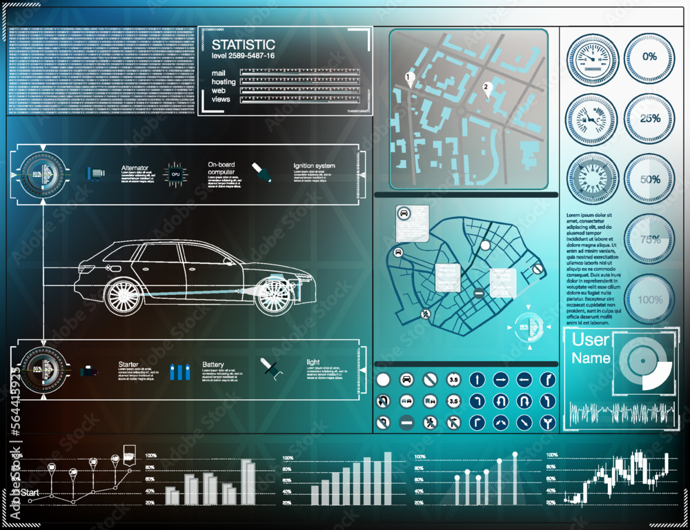 Futuristic car service, scanning and auto data analysis. Car auto ...