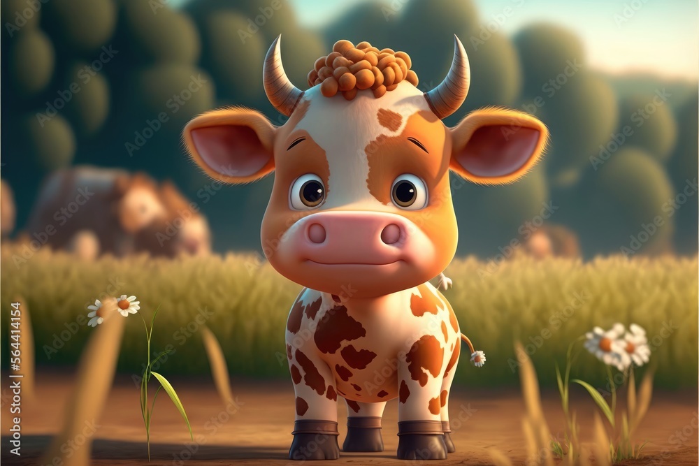 a cute adorable baby cow generative ai rendered in the style of ...