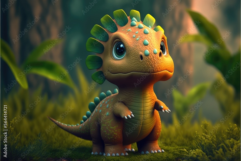 a cute adorable baby dinosaur generative ai rendered in the style of ...
