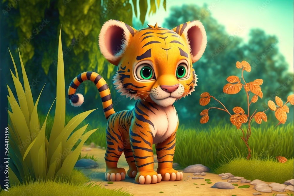 a cute adorable baby tiger generative ai rendered in the style of ...