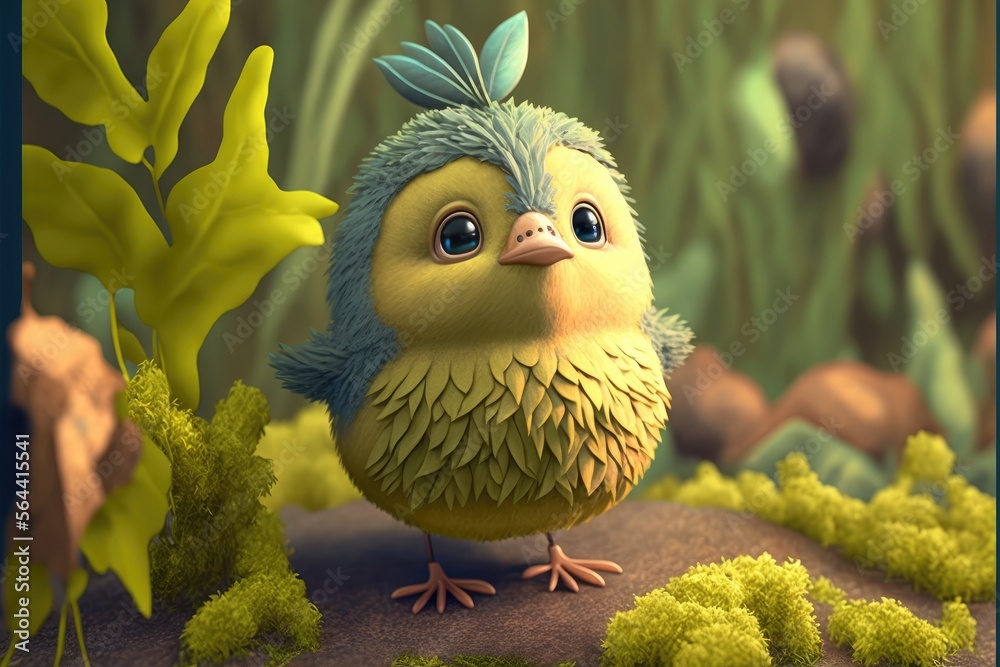 a cute adorable baby bird generative ai rendered in the style of ...