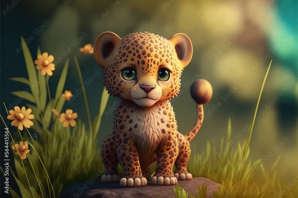 a cute adorable baby leopard generative ai rendered in the style of ...