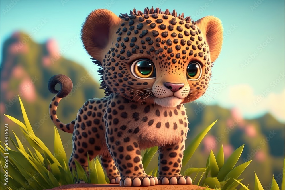 a cute adorable baby leopard generative ai rendered in the style of ...