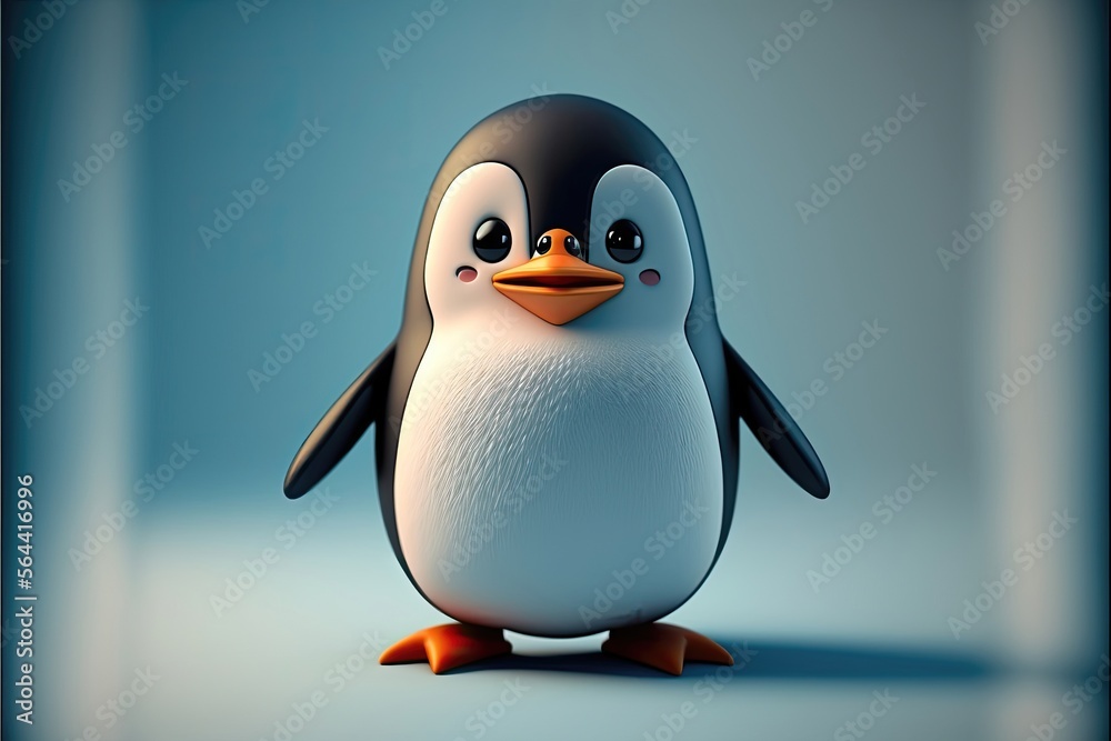 Generative AI Cute 3D Cartoon penguin character Stock Illustration ...