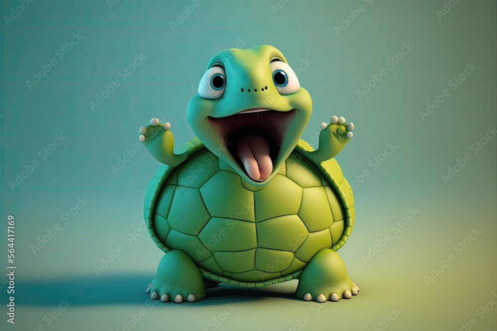 Generative AI Cute 3D Cartoon turtle character Stock Illustration ...