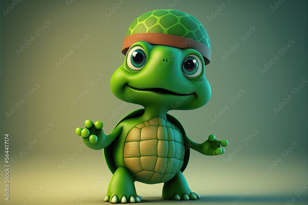 Generative AI Cute 3D Cartoon turtle character Stock Illustration ...
