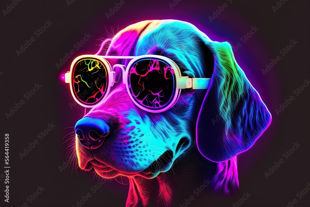 featuring a stylish neon party dog wearing sunglasses that is not based ...