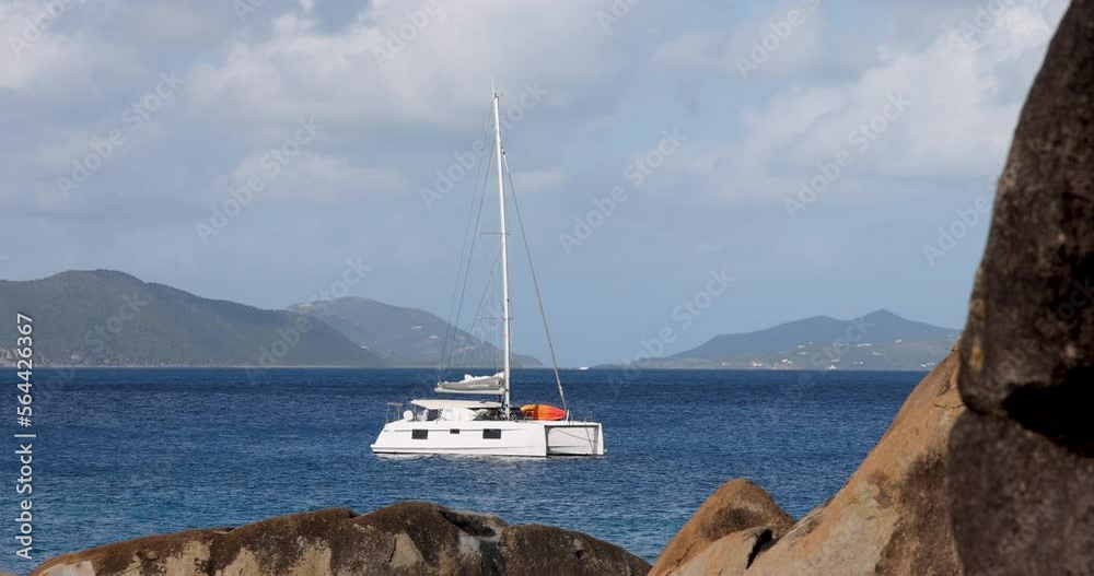 Virgin Gorda Caribbean ocean Baths rocks sailboat. British Virgin ...