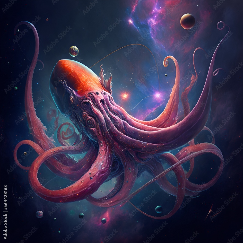 Colossal alien squid in outer space around planets, made with AI ...