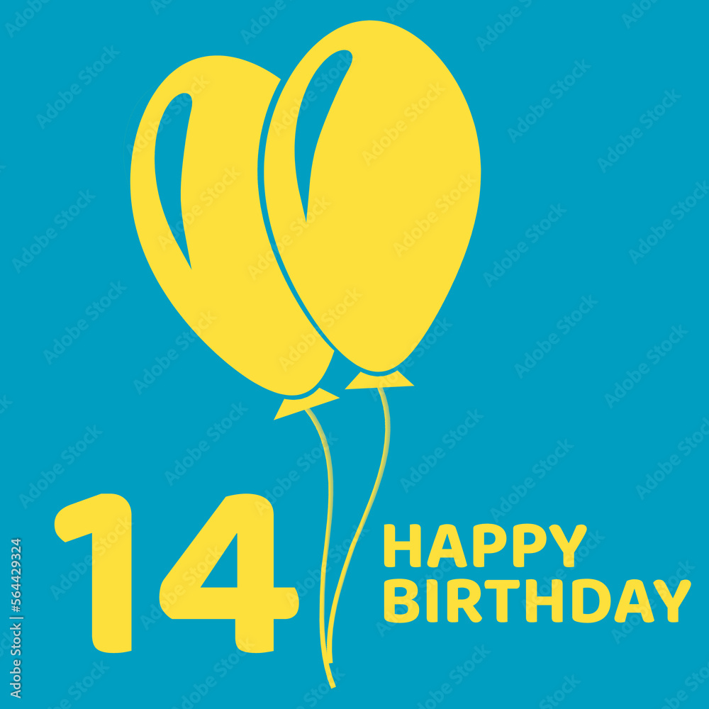 14 years logo. Square logo illustration with 14. Happy birthday text on ...