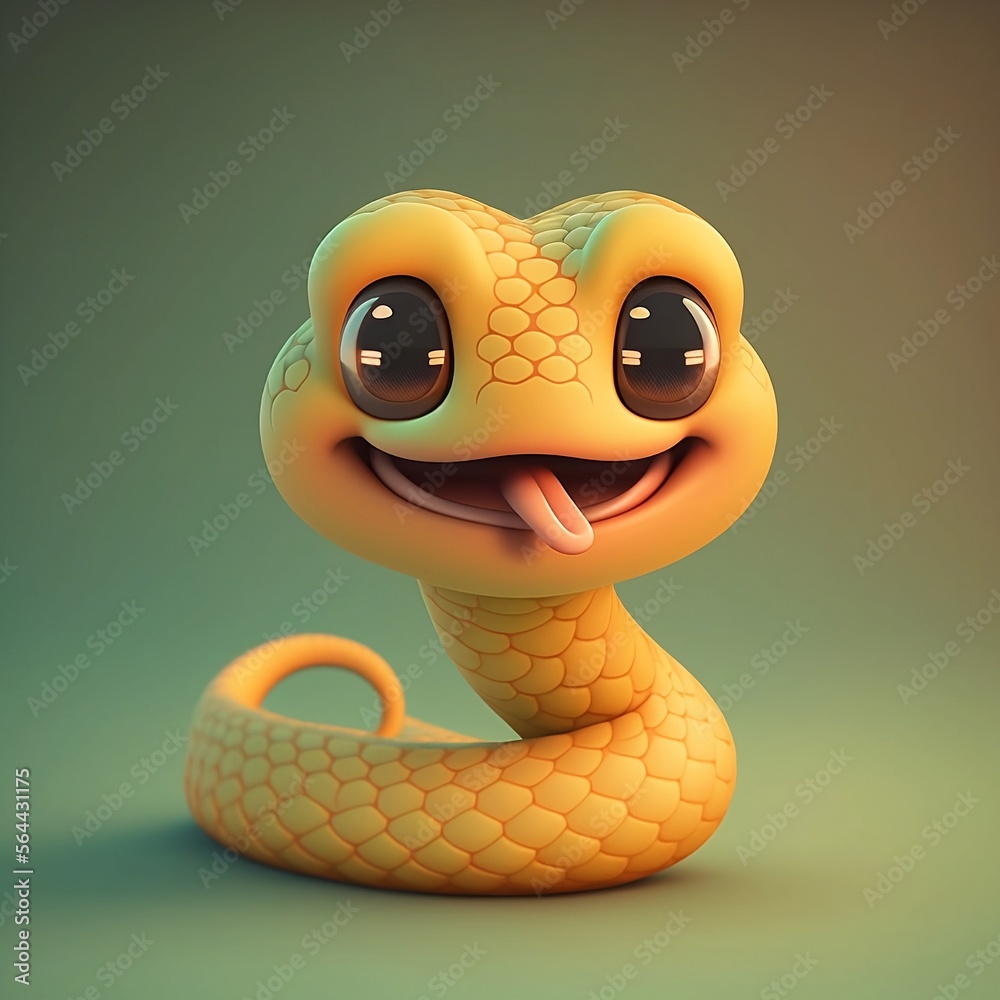 Cute 3D Yellow Snake Cartoon Character Stock Illustration | Adobe Stock