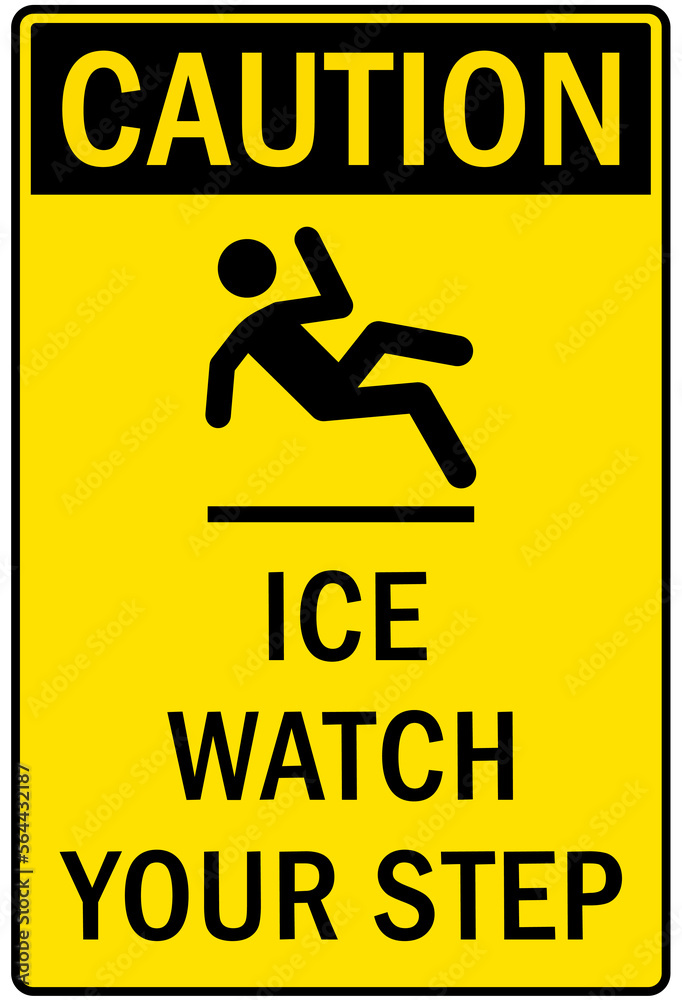 Ice warning sign and labels ice watch your step Stock Vector | Adobe Stock