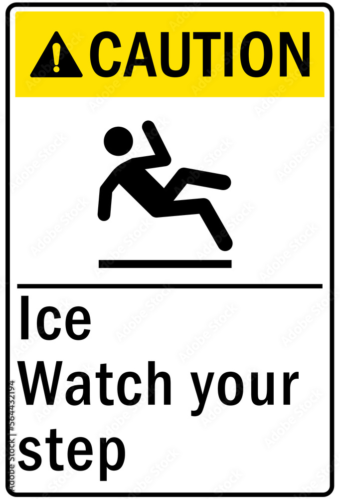 Ice warning sign and labels ice watch your step Stock Vector | Adobe Stock