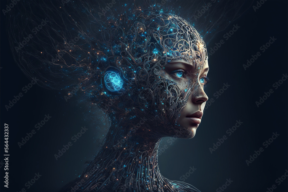 AI concept, humanoid robot with artificial intelligence, fictional ...