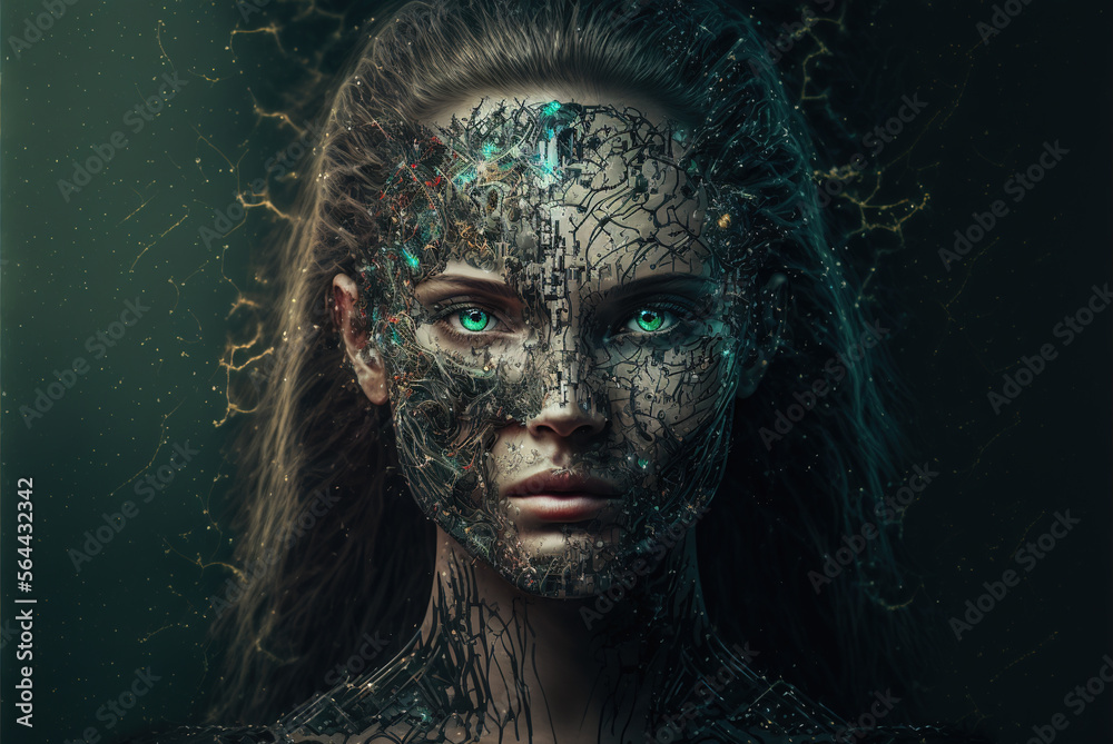 AI concept, humanoid robot with artificial intelligence, fictional ...