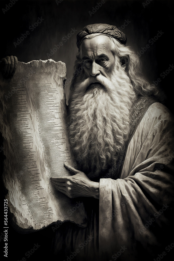 Moses with tablet of commandments created with Generative AI technology ...