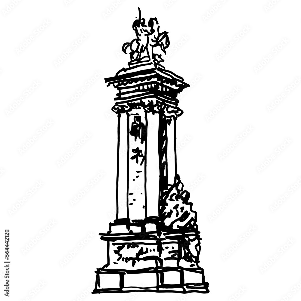 Monument on the Pont Alexandre III bridge on Seine river in Paris ...