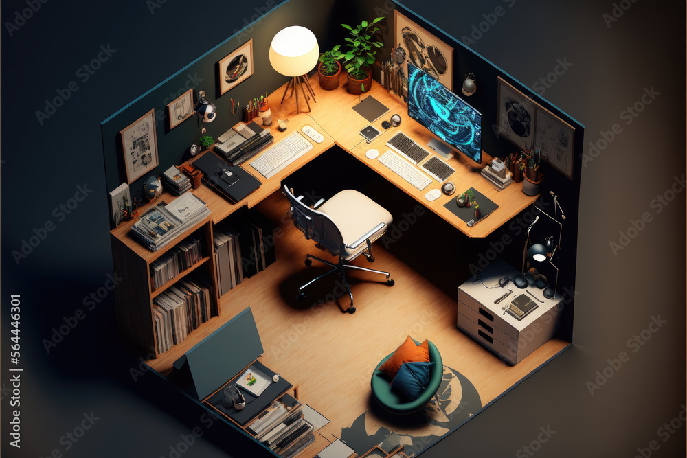 top view 3d workspace, desk, Made by AI,Artificial intelligence ...