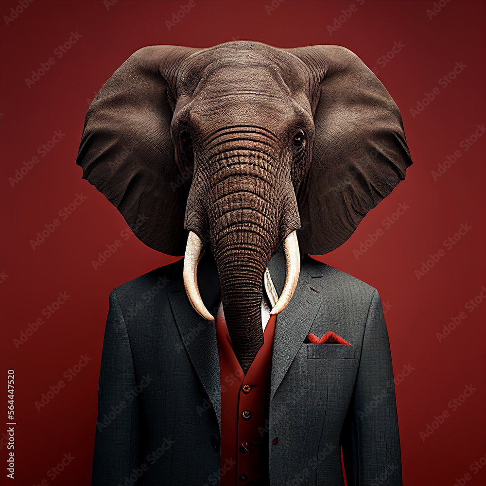 Realistic lifelike elephant in dapper high end luxury formal suit and ...