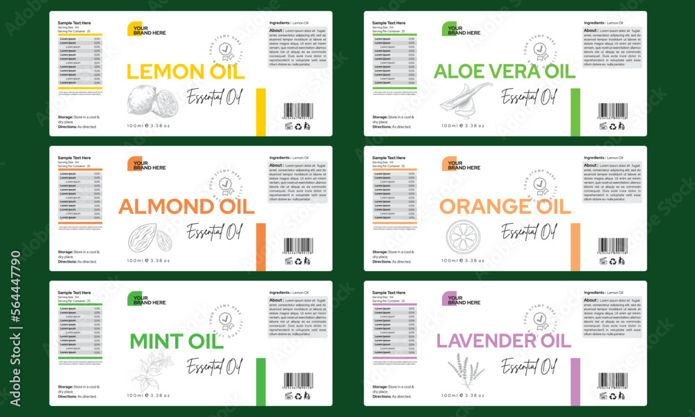 Essential oil labels design Set of bottle labels design, sticker lemon ...