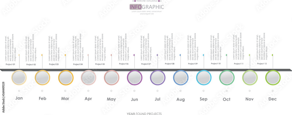 Infographic template for business. 12 Months modern Timeline diagram ...