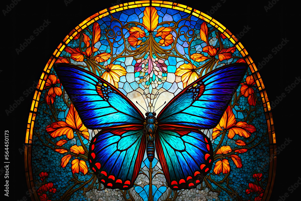 Butterfly, stained glass window. Generative AI Stock Illustration ...