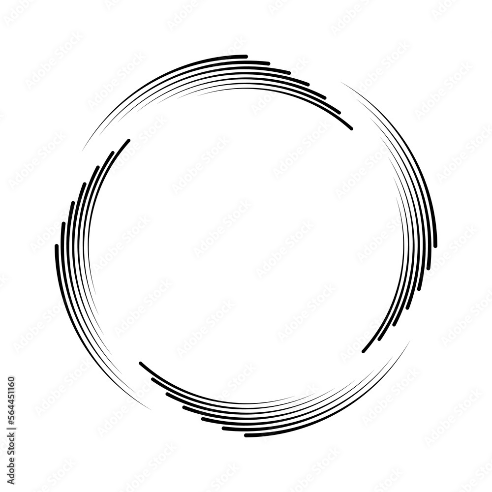 Black speed lines in circle form. Segmented circle. Helix. Geometric ...