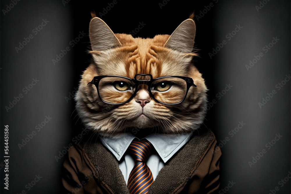 Cat business portrait dressed as a manager or ceo in a formal office ...