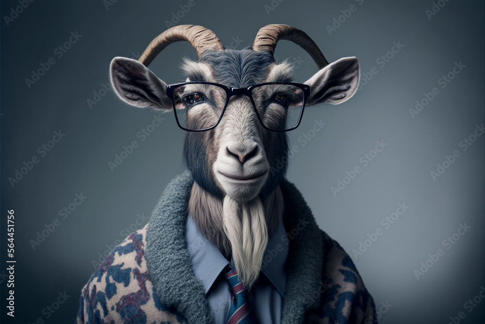 Goat business portrait dressed as a manager or ceo in a formal office ...